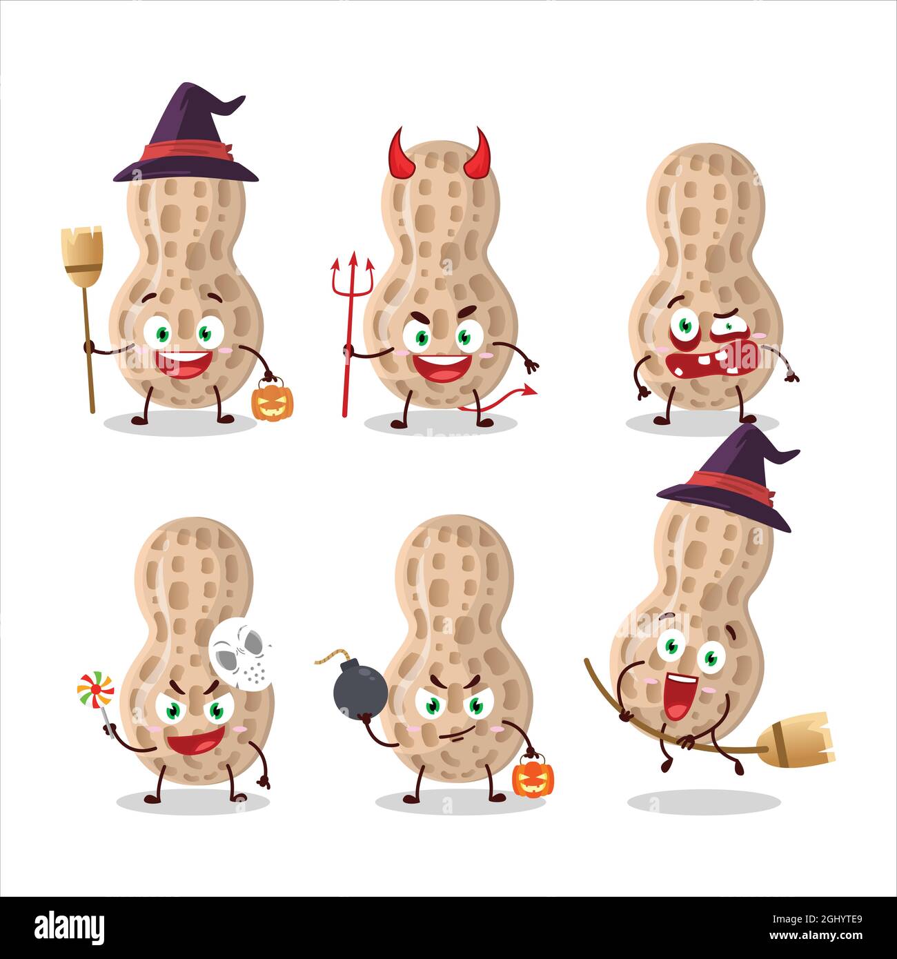 Halloween expression emoticons with cartoon character of peanut. Vector ...