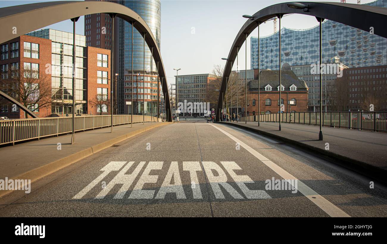 Street Sign the Direction Way to Theatre Stock Photo - Alamy