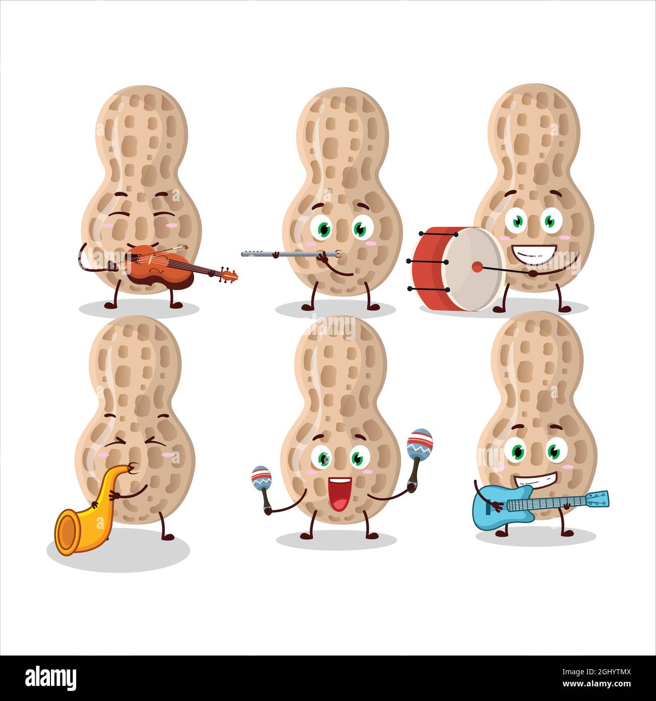 Cartoon character of peanut playing some musical instruments. Vector ...