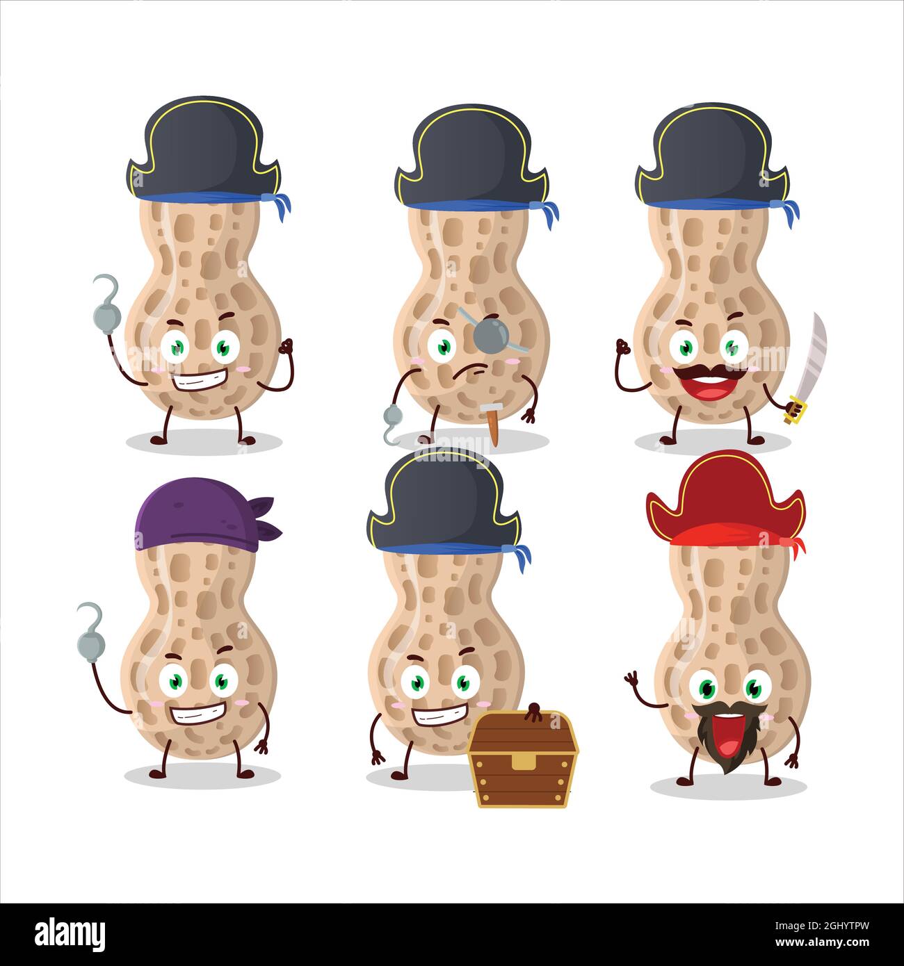 Cartoon character of peanut with various pirates emoticons. Vector ...