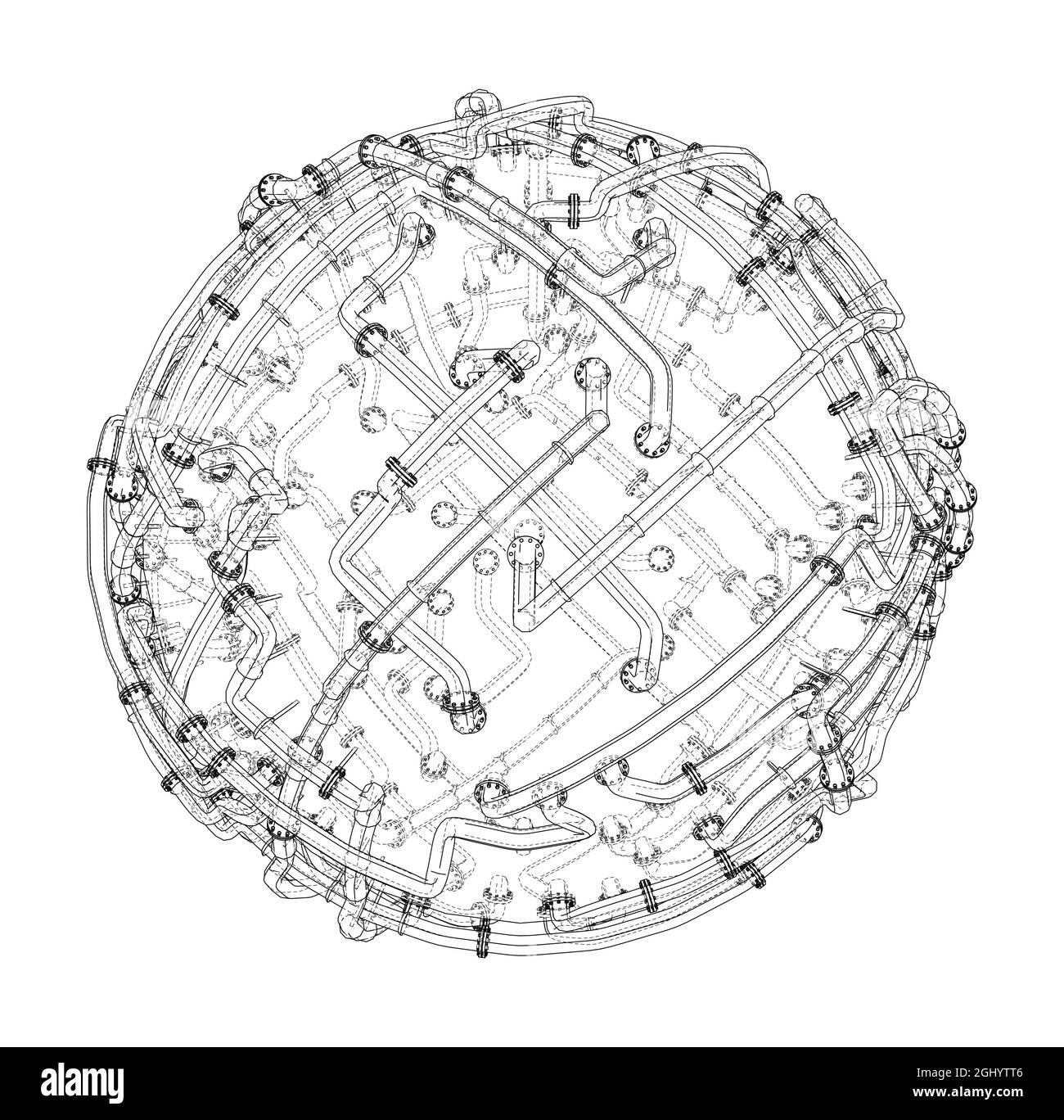 Pipes with flanges around a large sphere. Vector Stock Vector Image ...