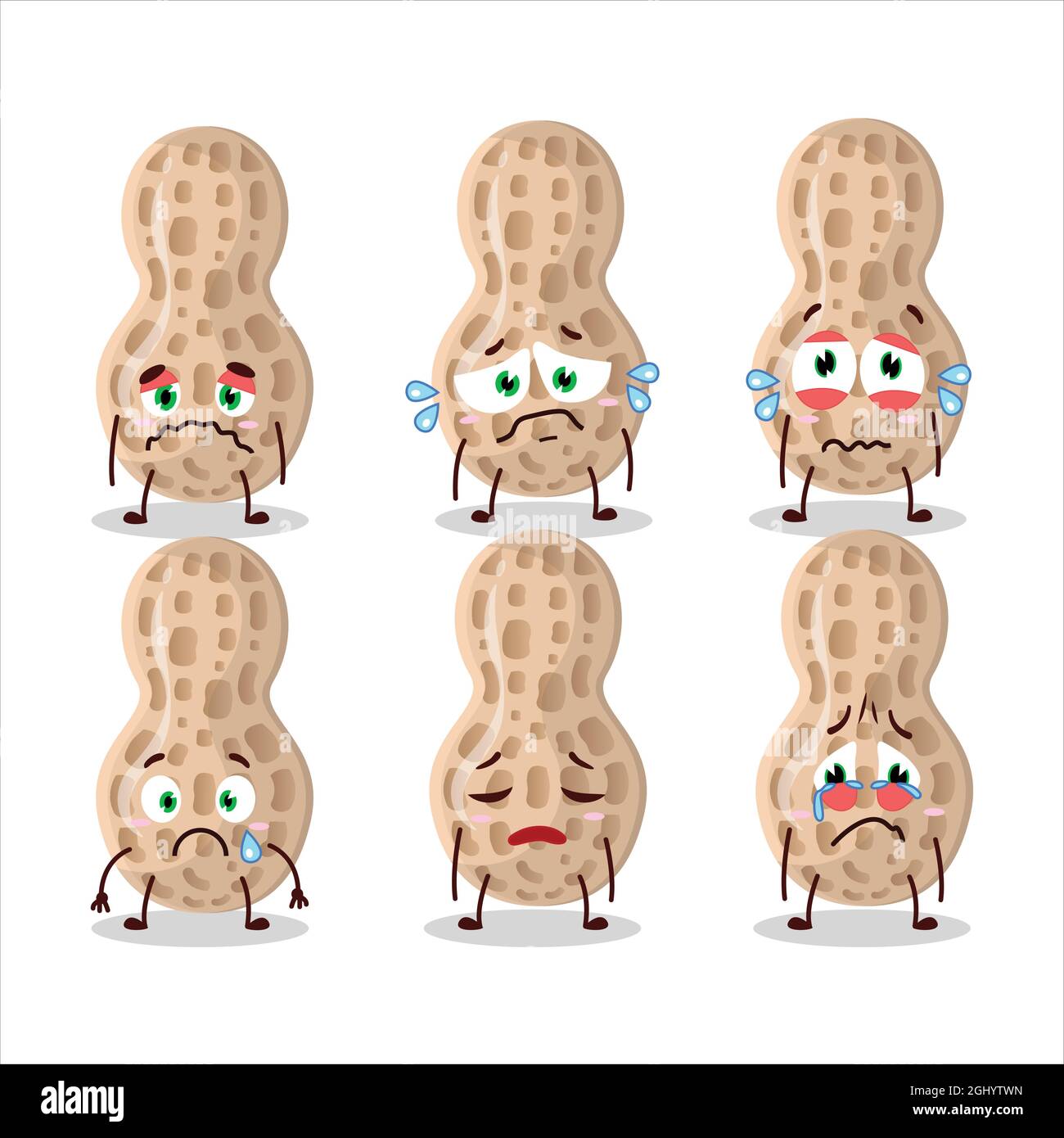 Peanut cartoon in character with sad expression. Vector illustration ...