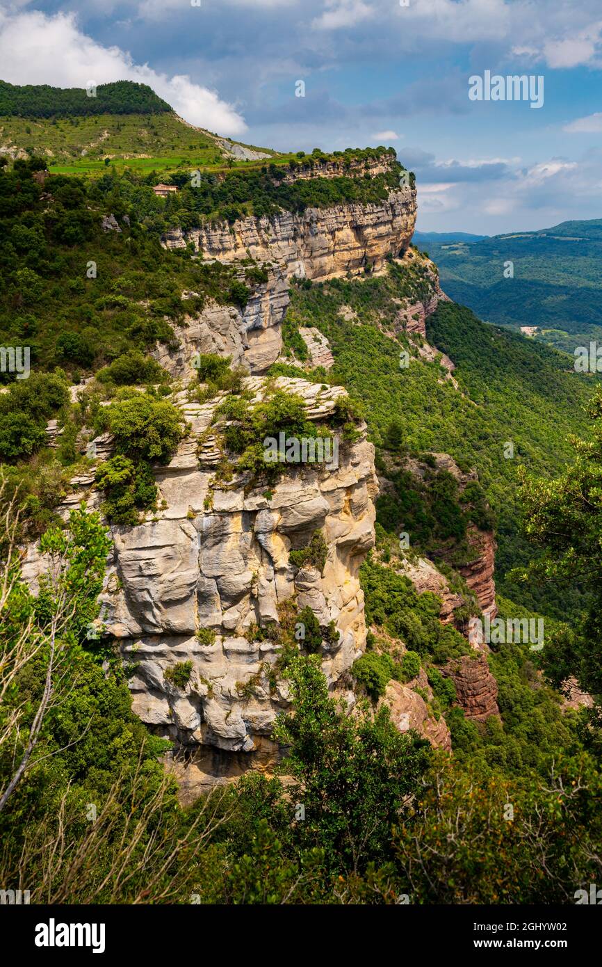 Landscape of Collsacabra highlands with rocky cliffs, Tavertet, Spain ...