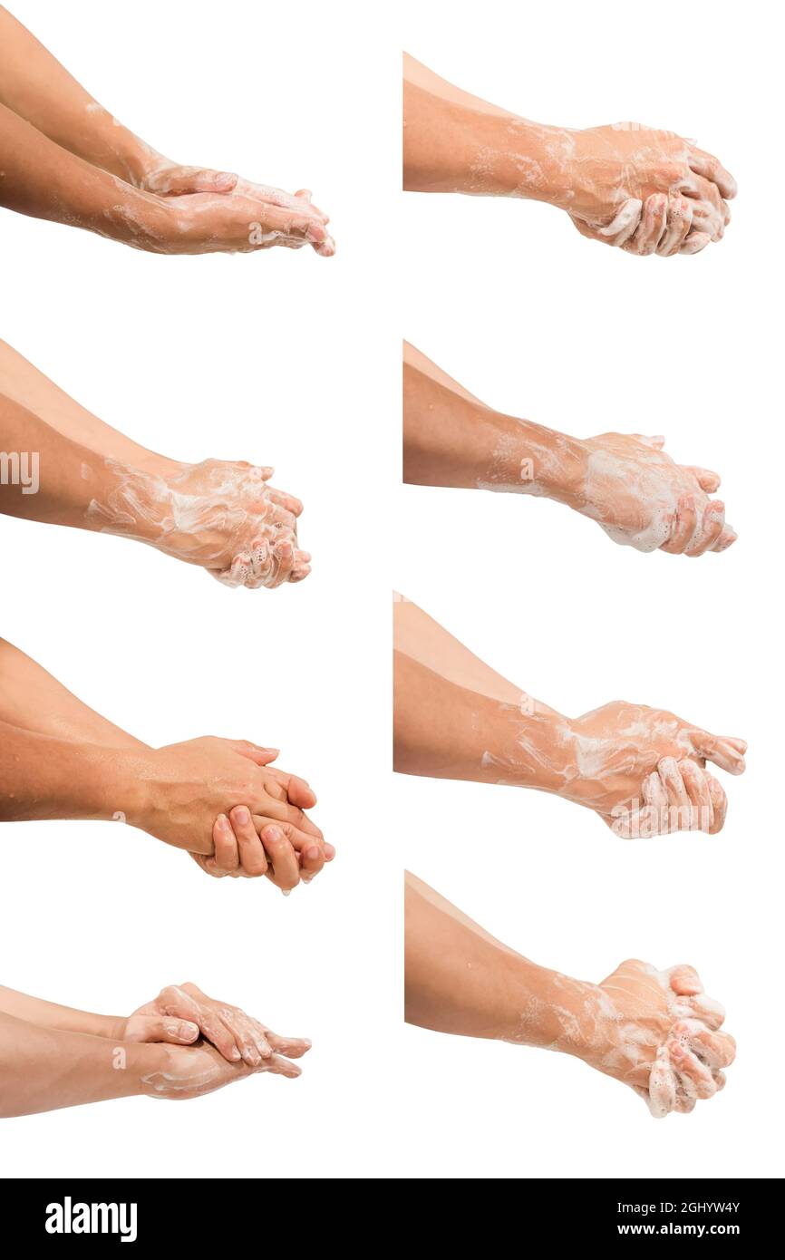 Collection of hand washing isolated on white background. Clipping path ...