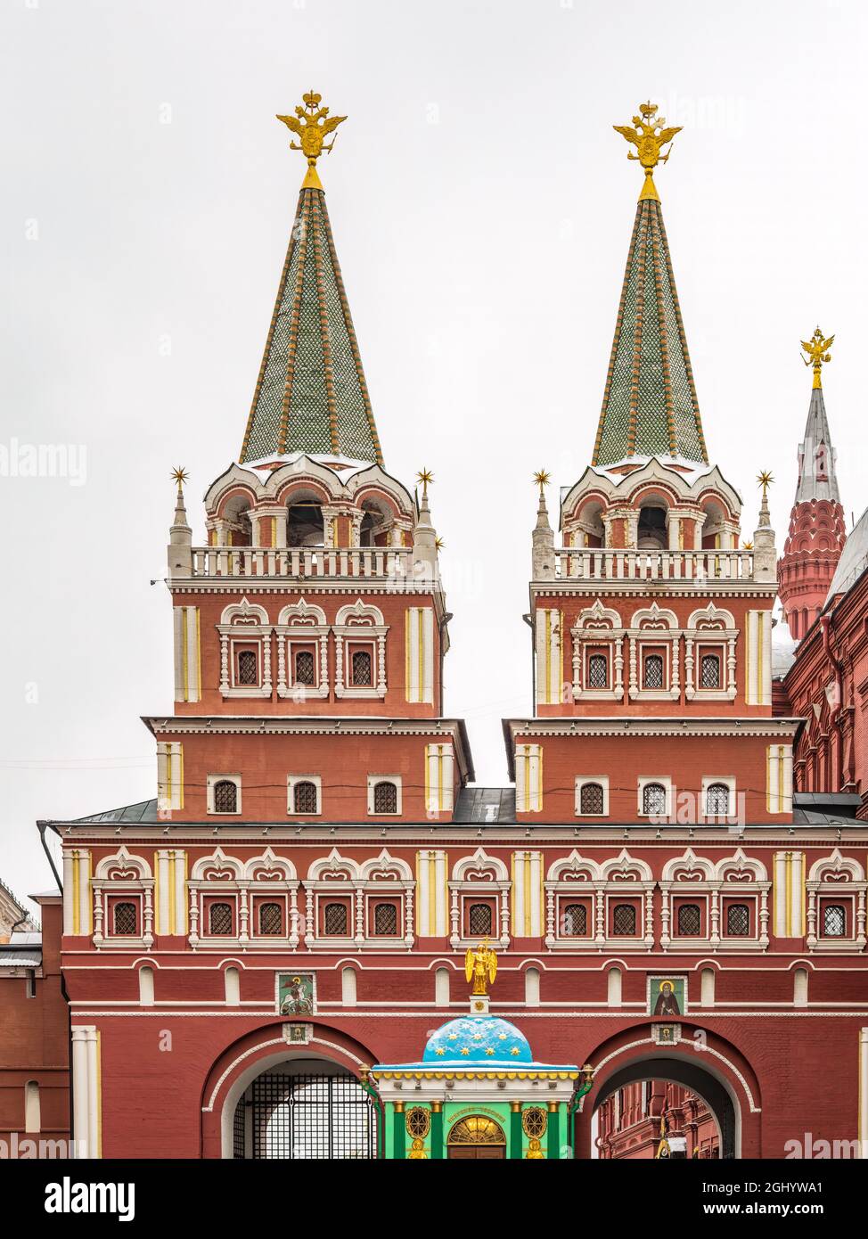 Voskresensky gates is the main entrance to Red Square, Moscow, Russia ...