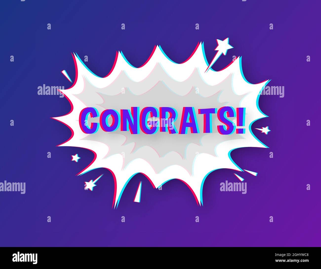 Comic speech bubbles with text congrats. Glitch icon. Symbol, sticker ...