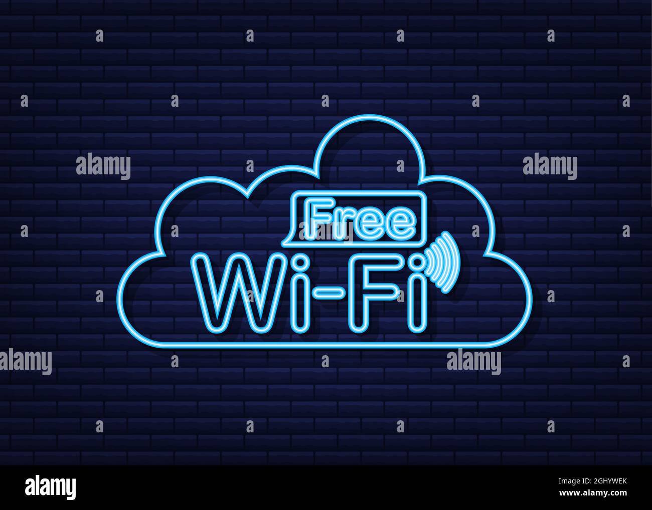Free wifi zone blue icon. Free wifi here sign concept. Neon icon ...