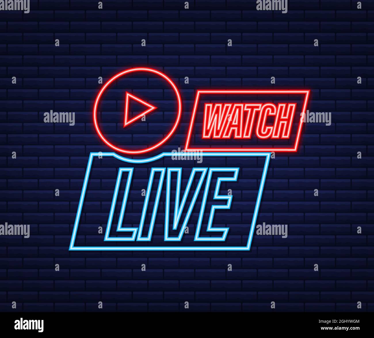 Watch live Badge, icon, stamp, logo. Neon icon. Vector illustration ...