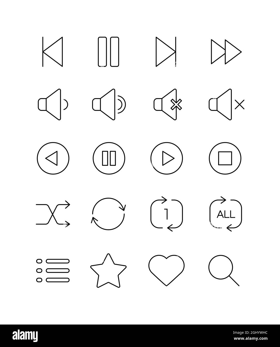 Music, audio, video user interface icon illustrations set Stock Photo ...