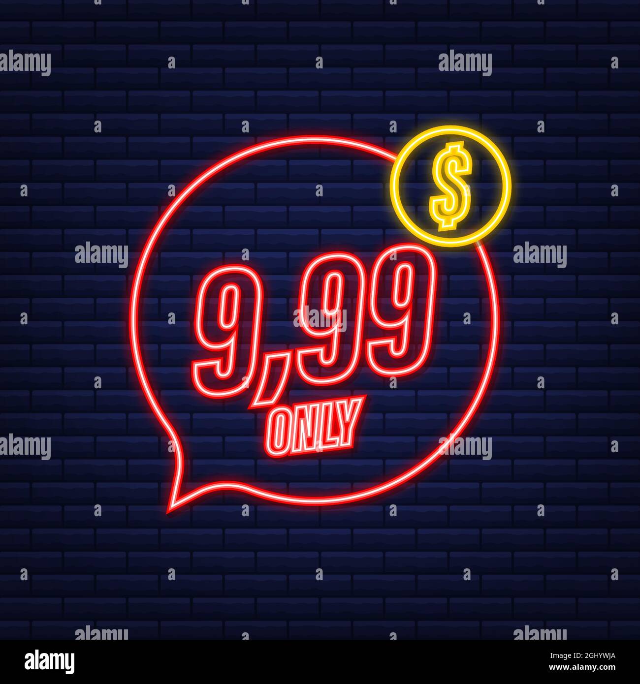 Glitch icon. Template with 99 only. Neon icon. Sale, price tag. Sale ...