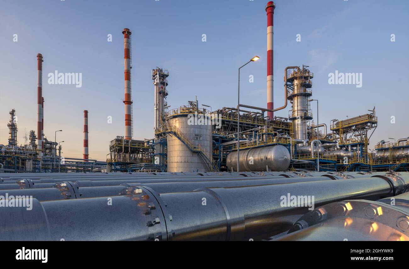 Pipelines leading to an oil refinery Stock Photo - Alamy