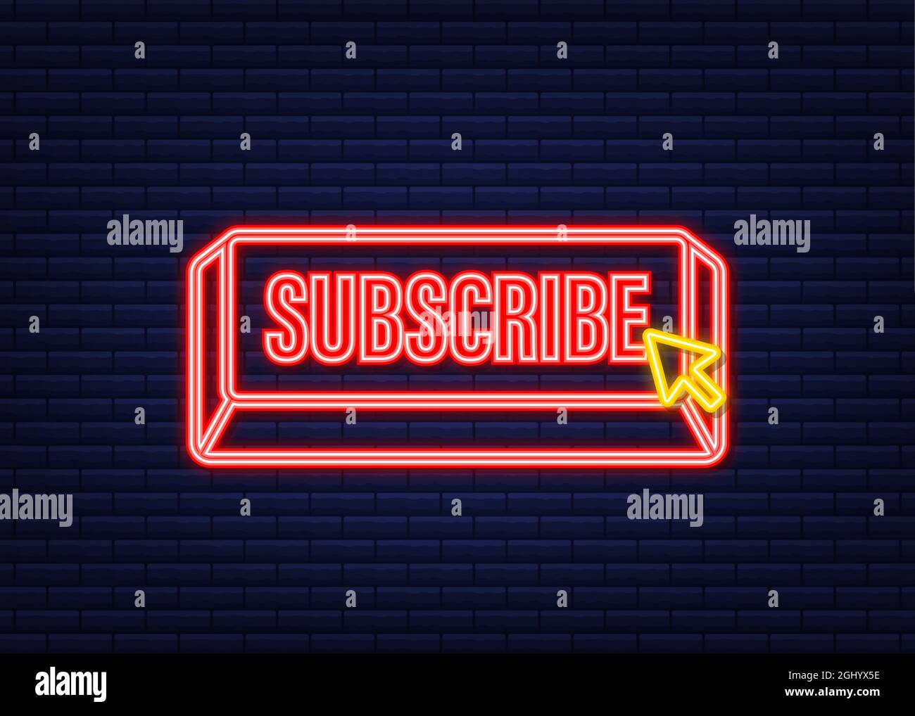 Subscribe with cursor button. Internet icon. Pointer click neon icon. Vector stock illustration ...