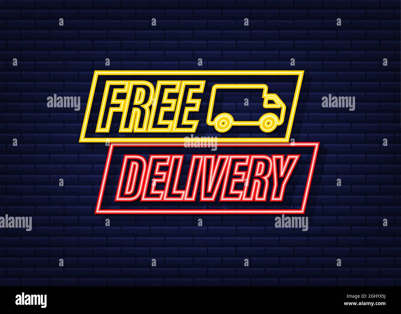 Free delivery. Neon icon. Badge with truck. Vector stock illustrtaion ...
