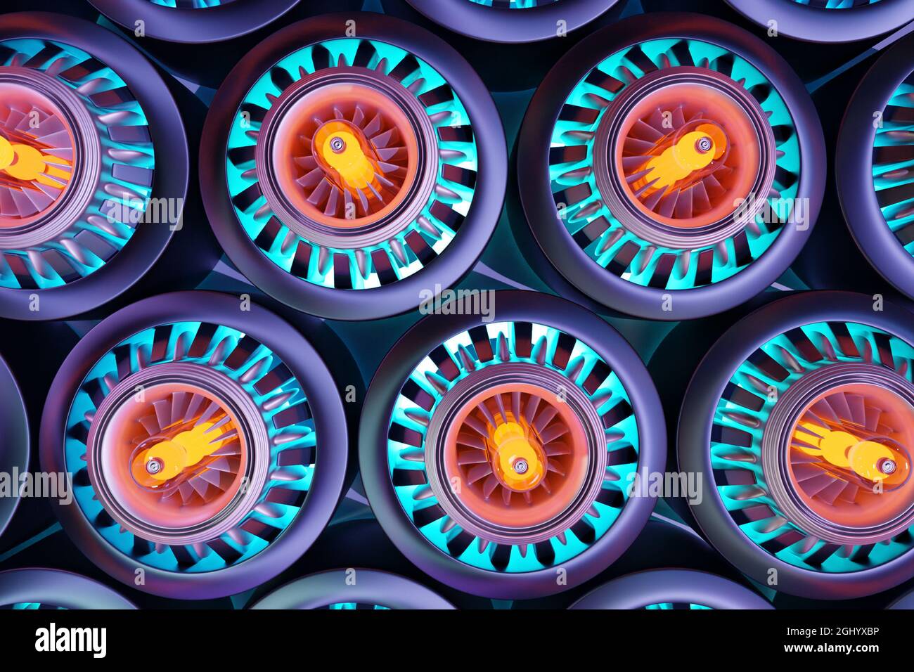 3D rendering future engine rocket turbine technology under light ...