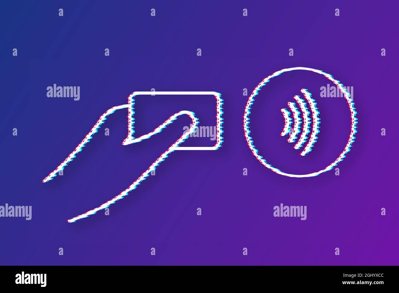 Contactless wireless pay sign logo. Glitch icon. NFC technology. Vector ...