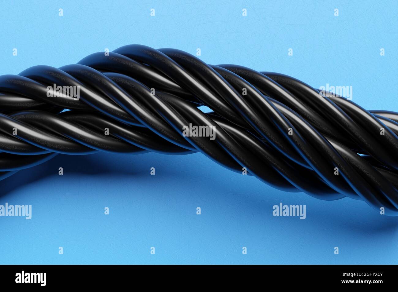 3d illustration of black twisted wires intertwined in even rows on a ...