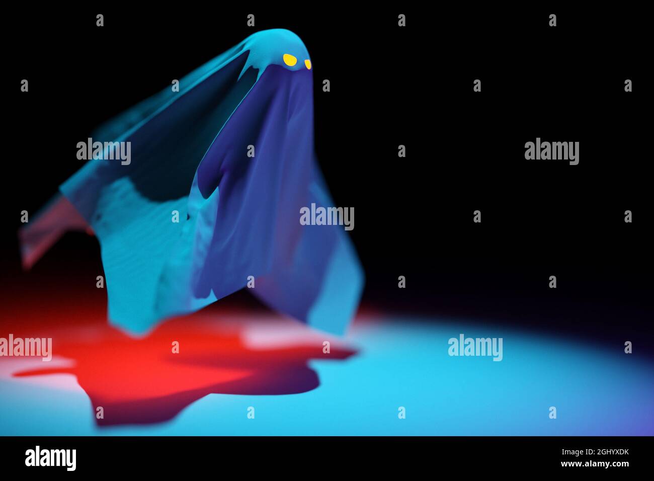 3d illustration black ghost with eyes glowing in ominous red for ...