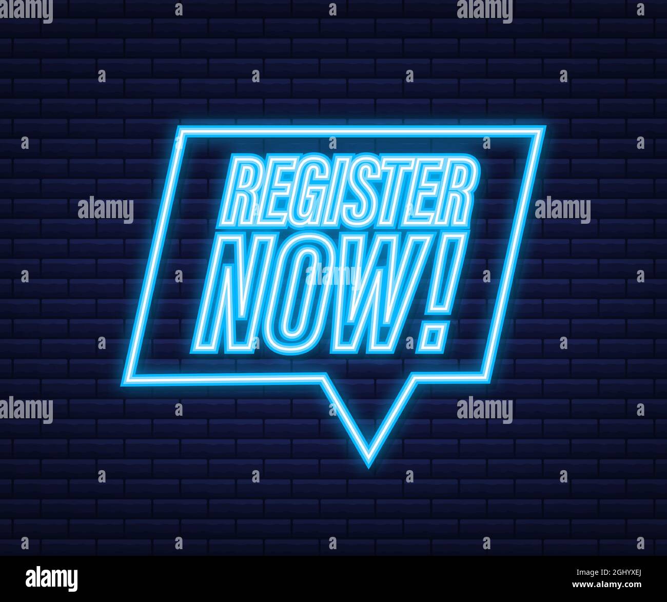 Blue banner register now. Neon icon. Vector stock illustration Stock ...
