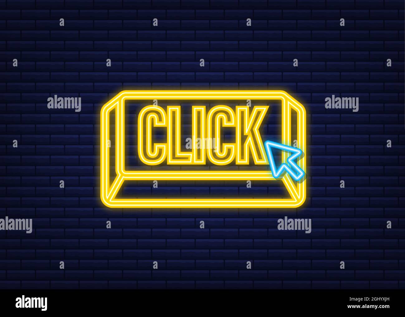 Click button with hand pointer clicking. Neon icon. Vector stock illustration Stock Vector Image ...