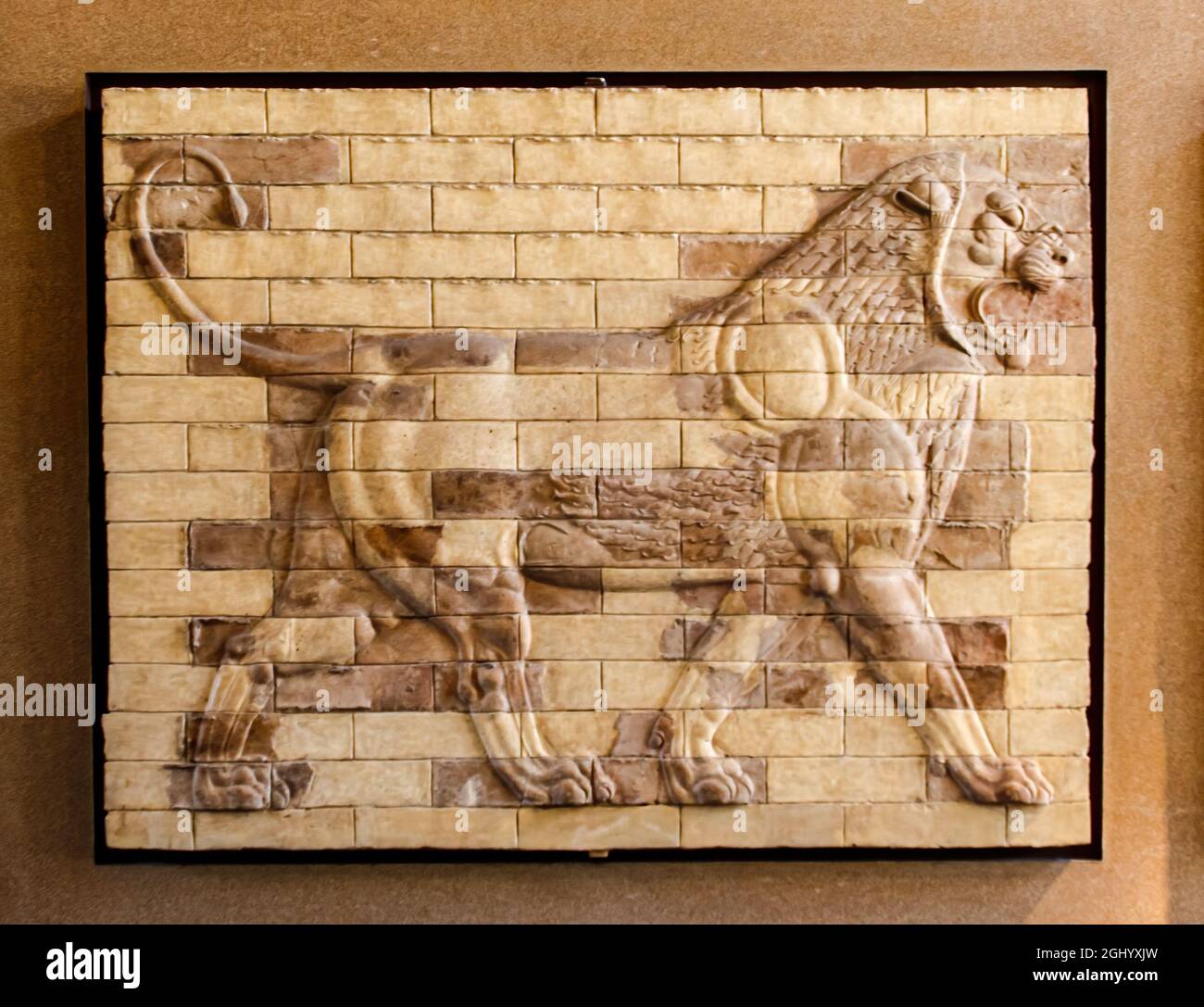 Glazed brick lion friezes in Darius the Great`s palace in Susa ...