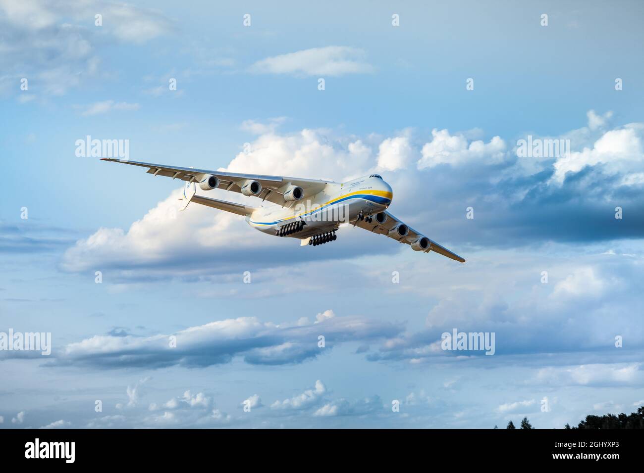 Ukraine, Kyiv - August 18, 2021: The plane Antonov 225 AN-225 Mriya fly ...