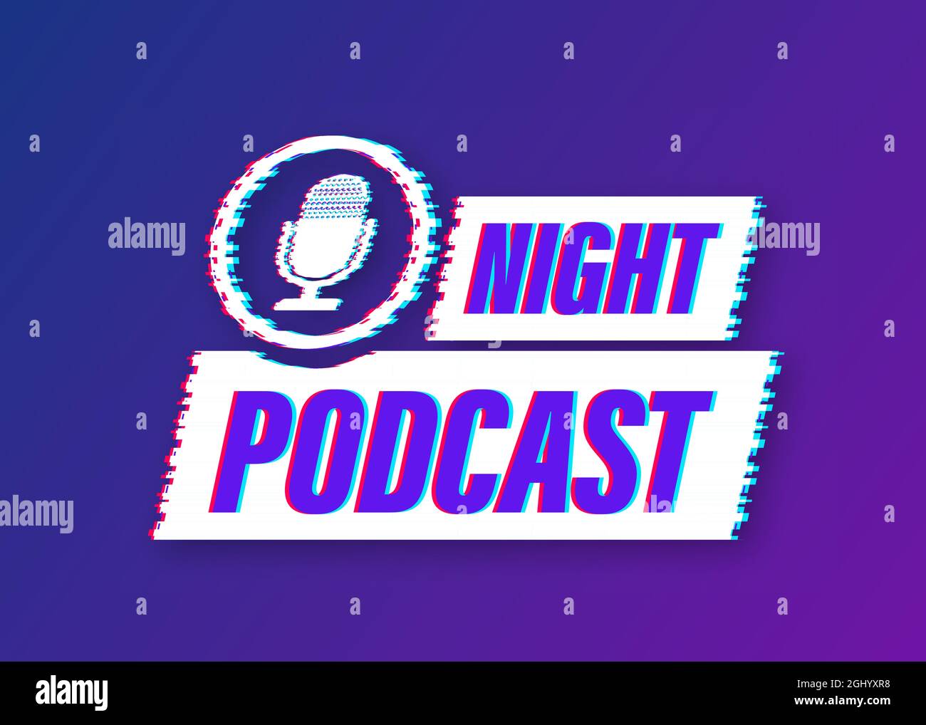 Night Podcast glitch icon, vector symbol in flat isometric style ...