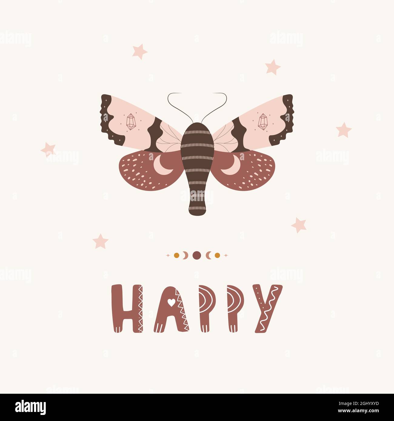 Butterfly boho poster. Insect with celestial elements. Scandinavian ...