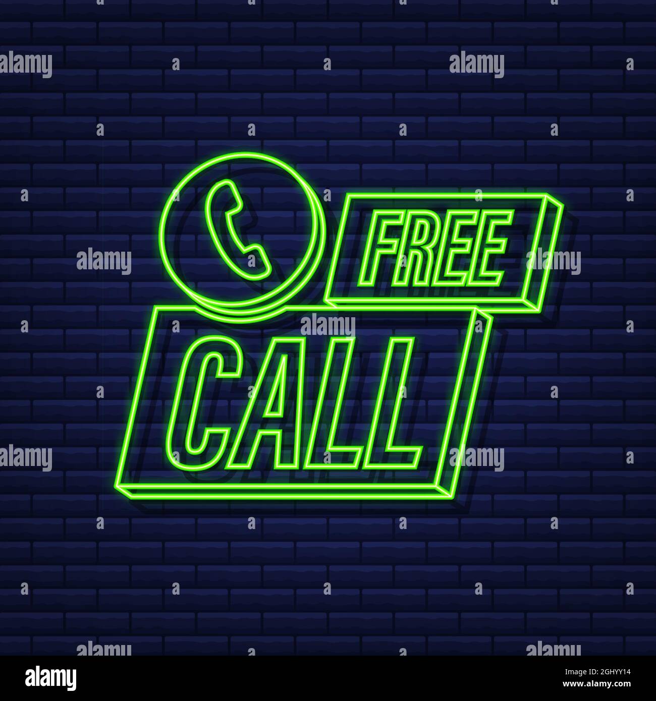 Free call. Information technology. Telephone neon icon. Customer ...