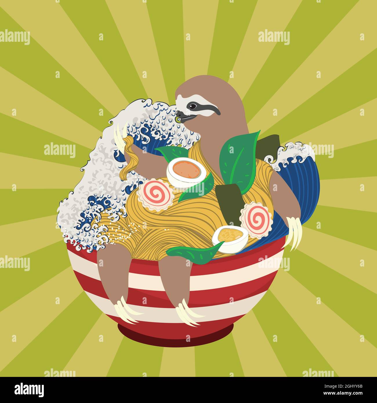 Cute cartoon sloth with a bowl of ramen illustration Stock Vector Image ...