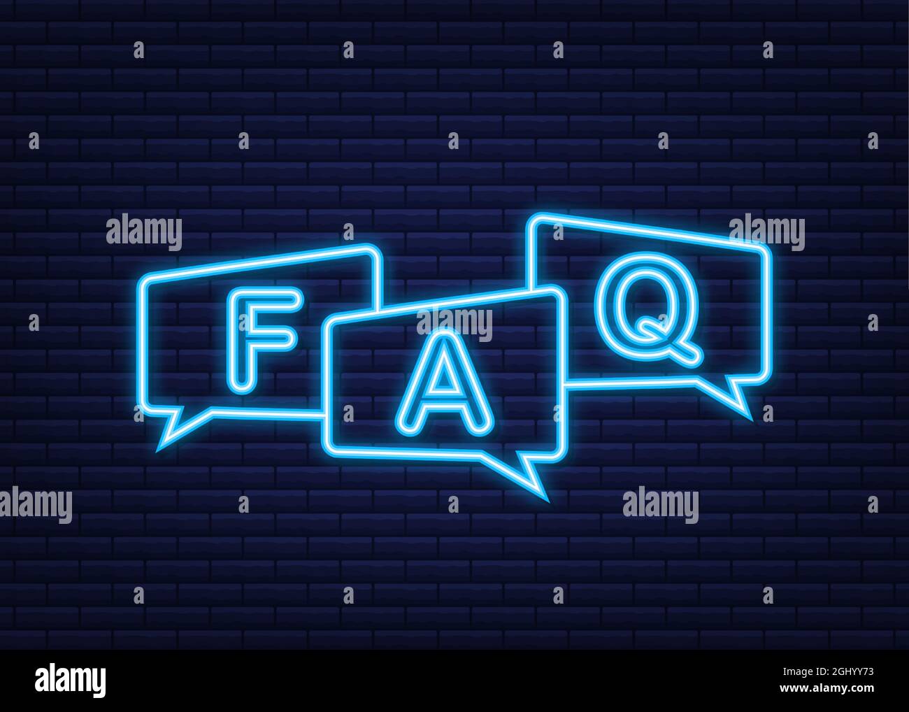 Frequently asked questions FAQ banner. Neon icon. Vector stock ...