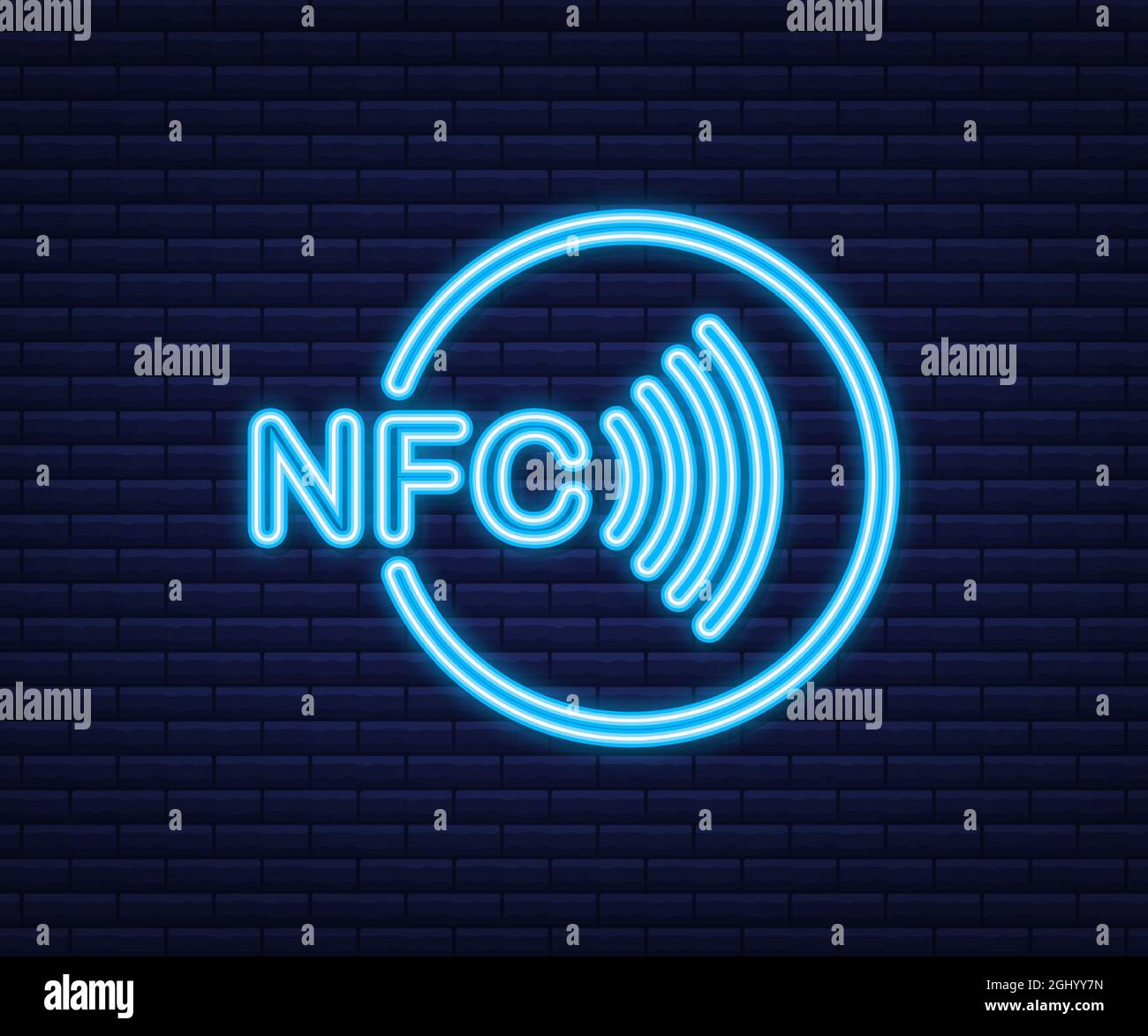 Contactless wireless pay sign logo. Neon icon. NFC technology. Vector ...