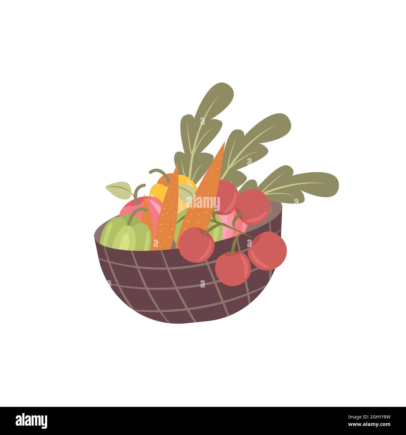 Basket with vegetables and fruits. Vector illustration isolated on a ...
