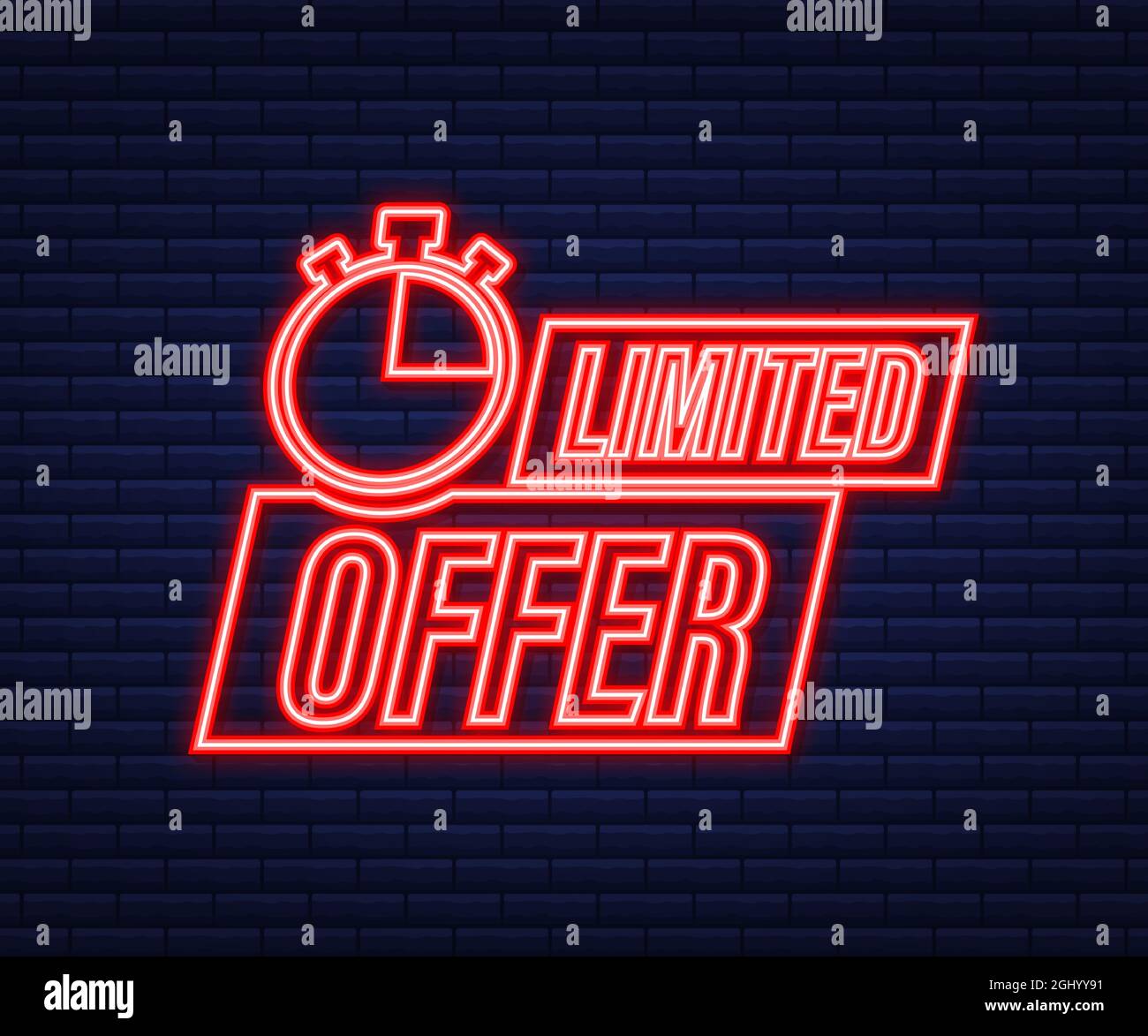 Limited Offer Labels. Alarm clock countdown logo. Neon icon. Limited ...