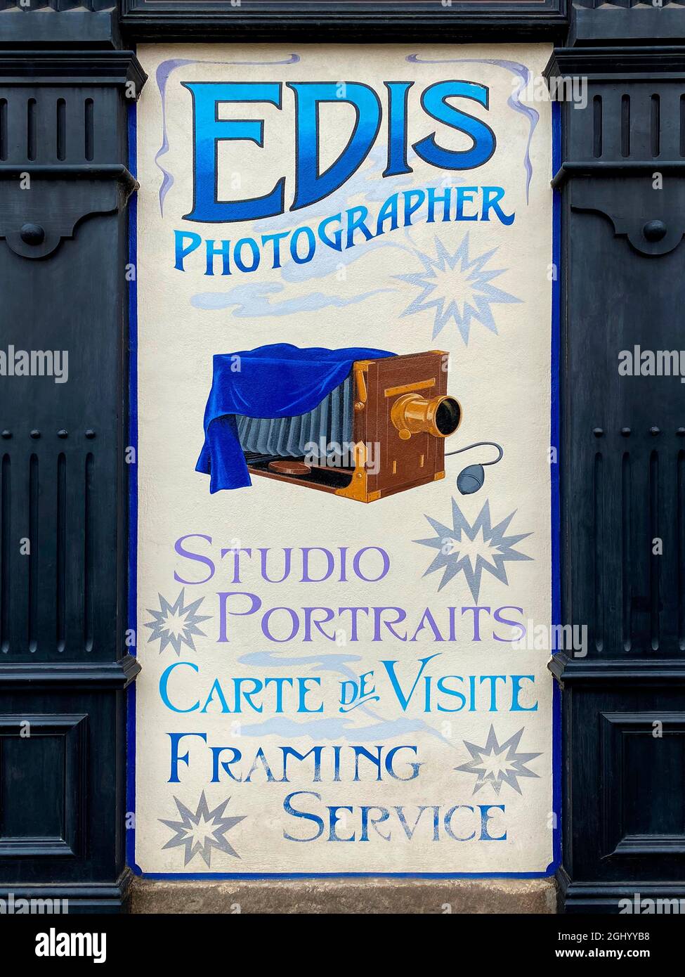 Advertising sign outside an Edwardian Photographers shop at the Beamish ...