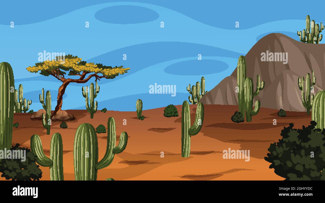 Desert forest landscape at daytime scene with various desert plants ...