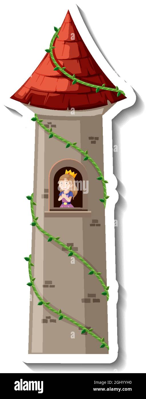 Princess in tower cartoon illustration Cut Out Stock Images & Pictures ...