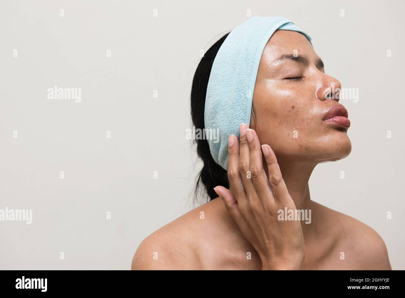 Blurry of woman with very oily skin.Include the bumpy, sensitive ...