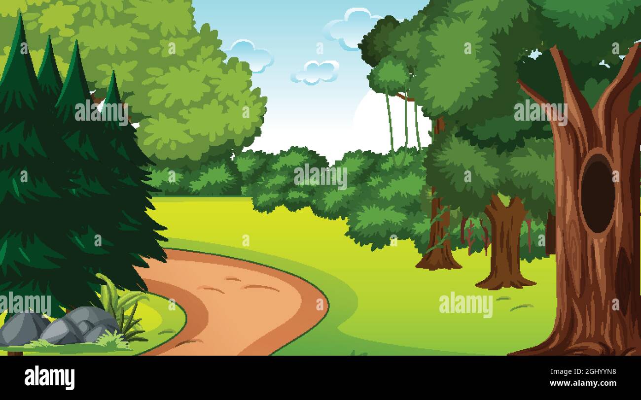 Forest scene with various forest trees illustration Stock Vector Image ...
