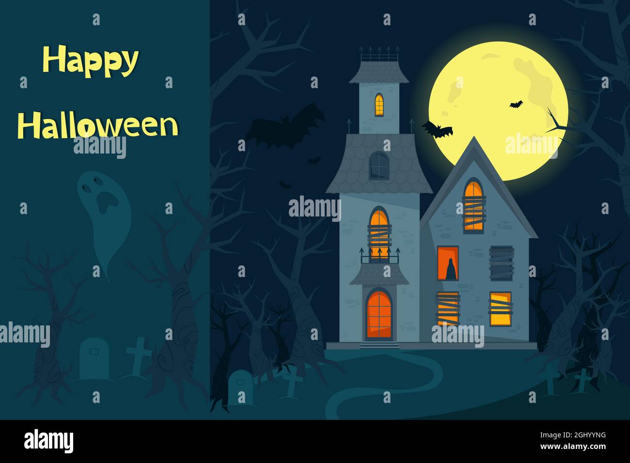 , Scary haunted house, Halloween horror house. Vector illustration in ...