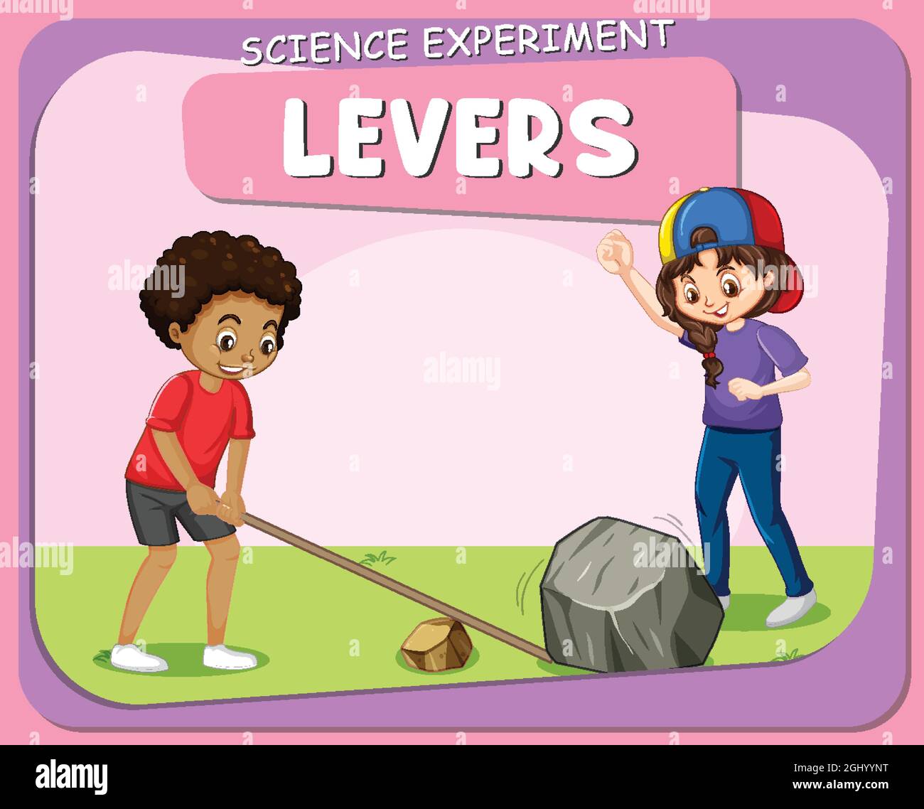 Levers science experiment poster with children character illustration ...