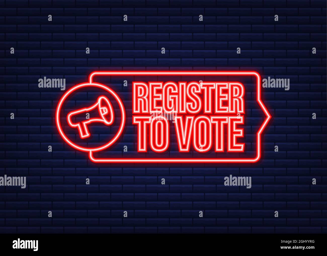 Megaphone banner with Register to vote. Neon icon. Vector illustration ...