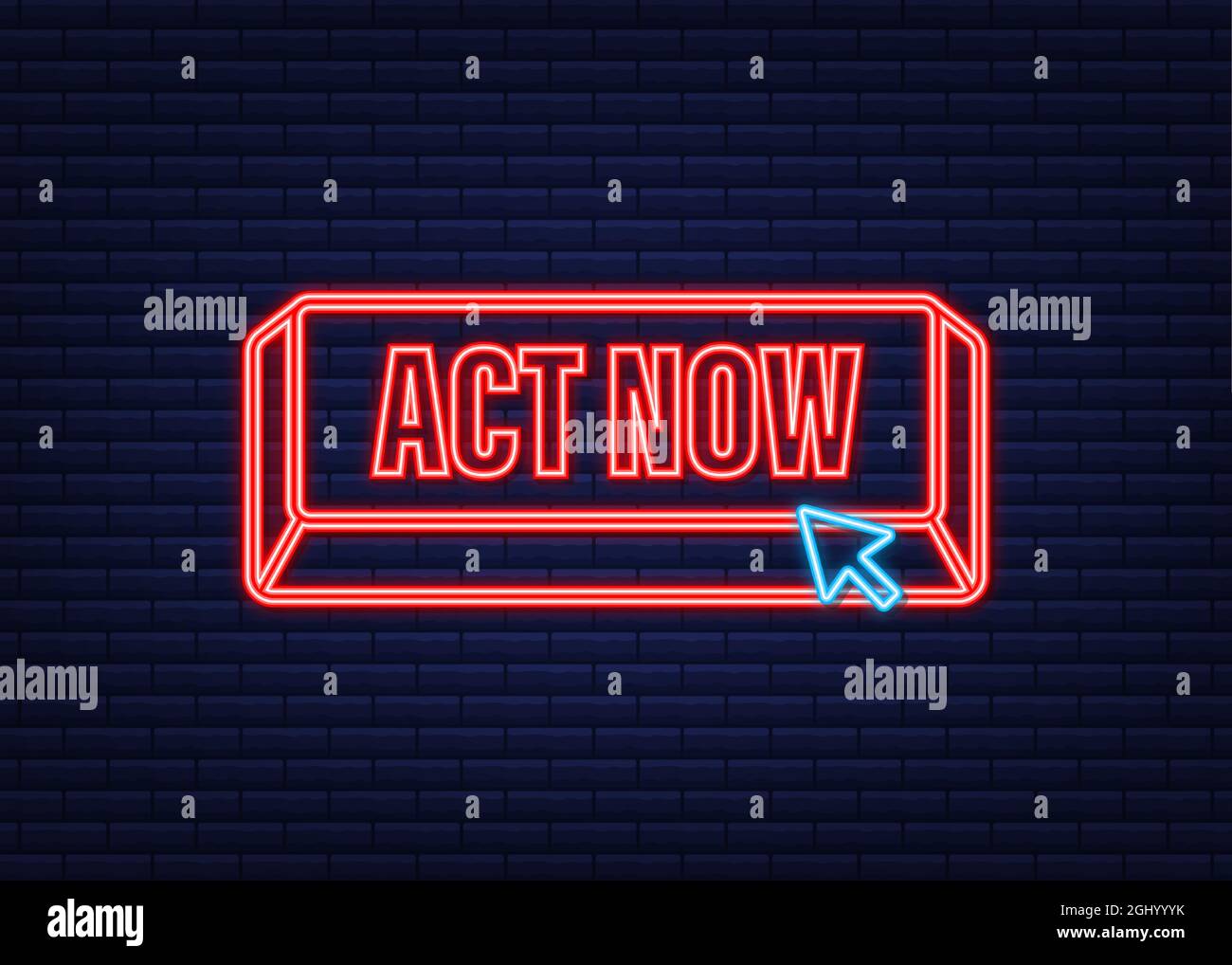 Red round act now neon button on white background. Vector stock ...