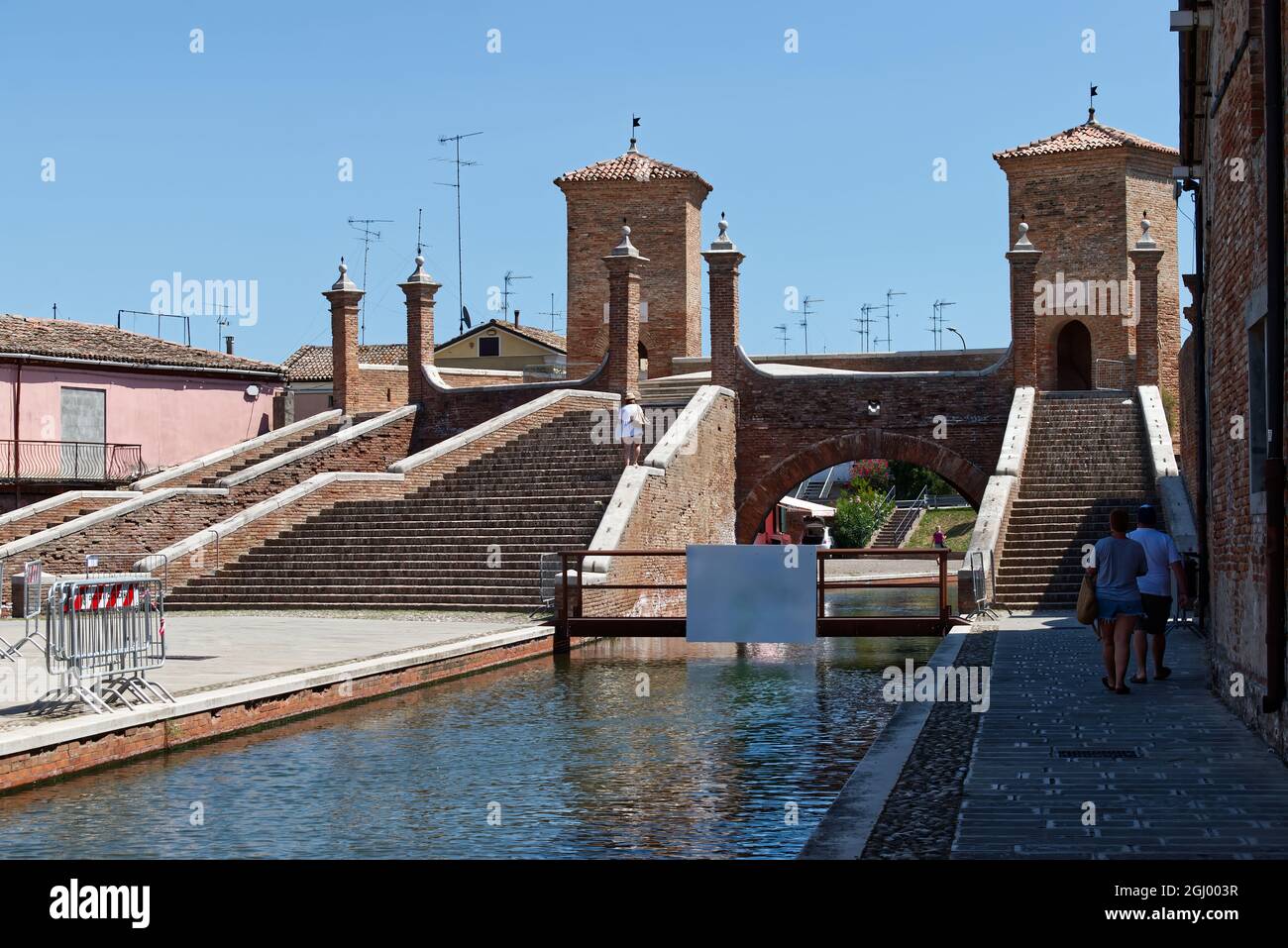 The famous Tre Ponti or Trepponti, three way bridge in Comacchio. Italy ...
