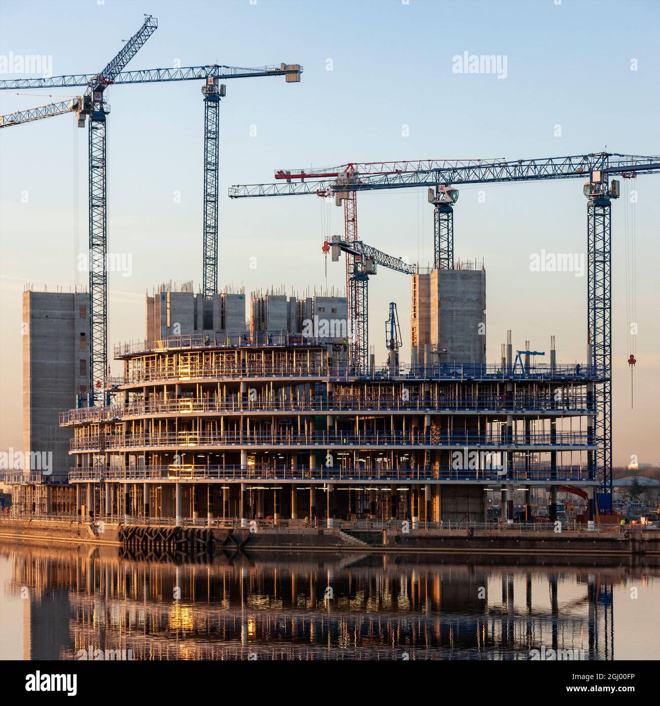 Construction of Media City buildings in the Salford Quays development ...