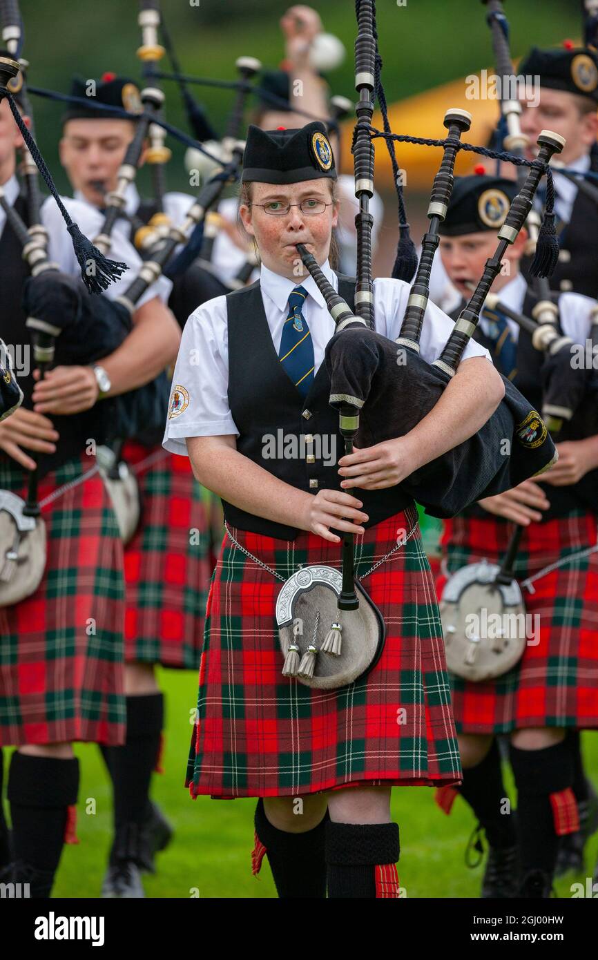 Pipers at the Cowal Gathering Highland Games near Dunoon on the Cowal ...