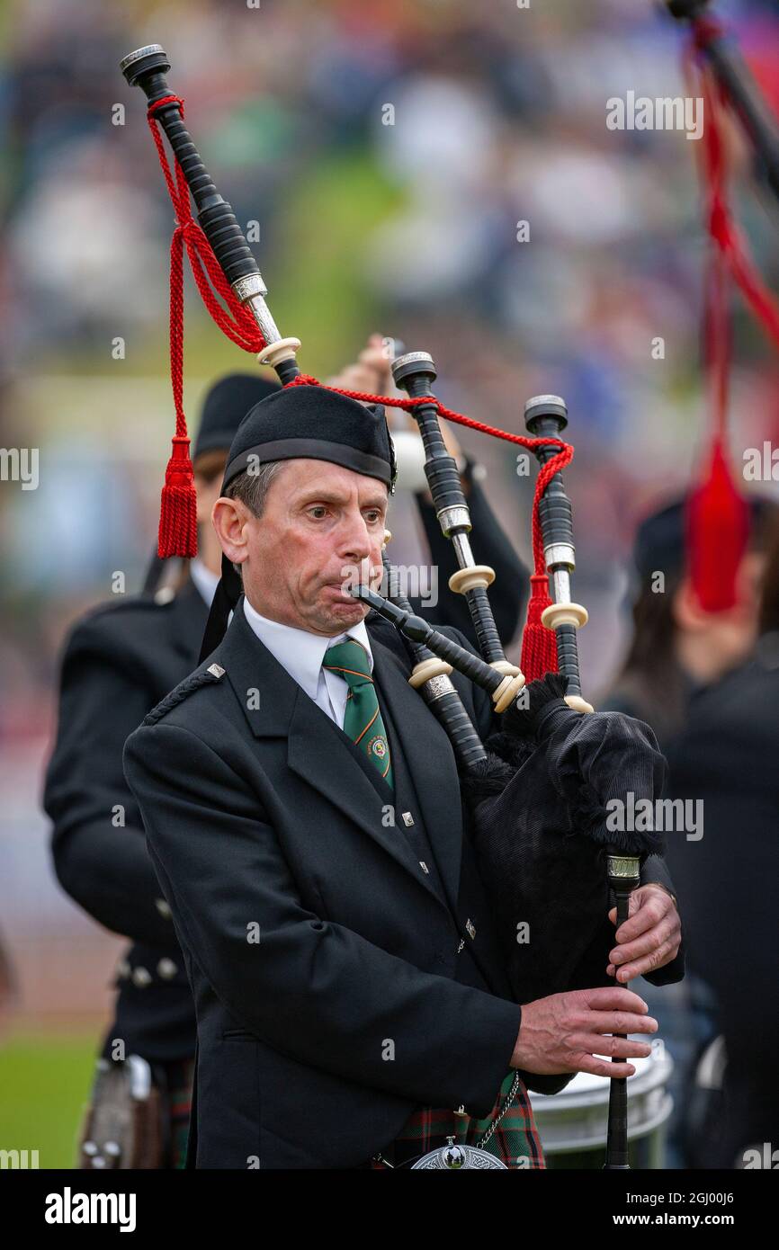 Pipers at the Cowal Gathering Highland Games near Dunoon on the Cowal ...