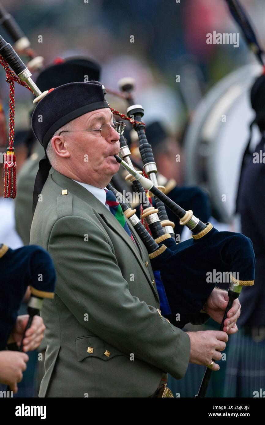 Pipers at the Cowal Gathering Highland Games near Dunoon on the Cowal ...