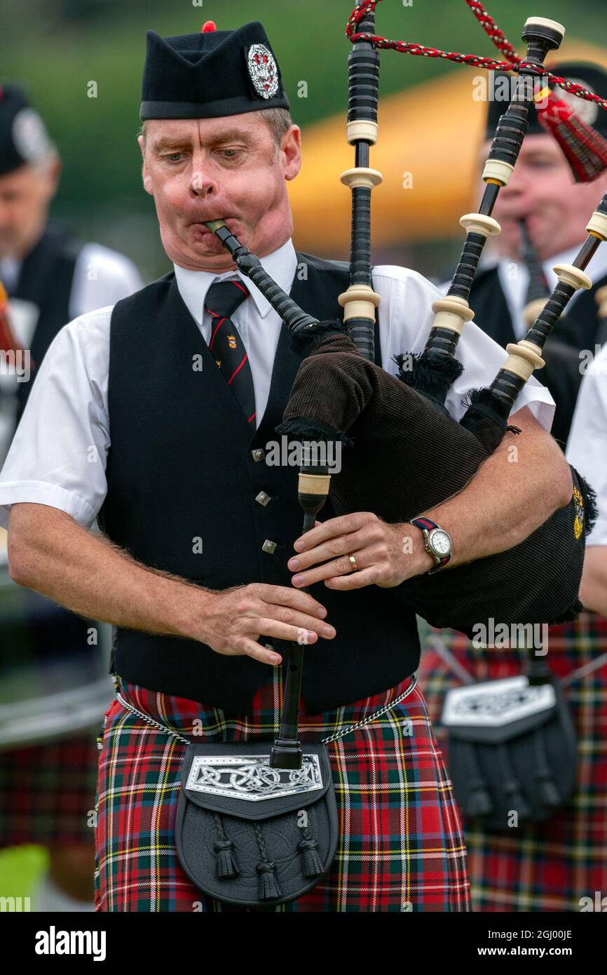 Pipers at the Cowal Gathering Highland Games near Dunoon on the Cowal ...