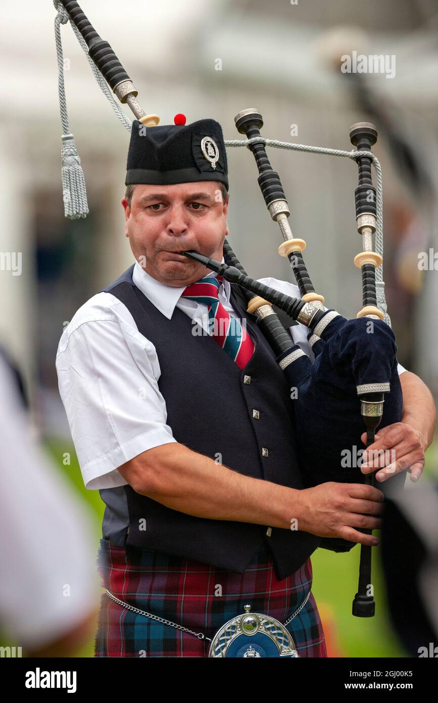 Pipers at the Cowal Gathering Highland Games near Dunoon on the Cowal ...