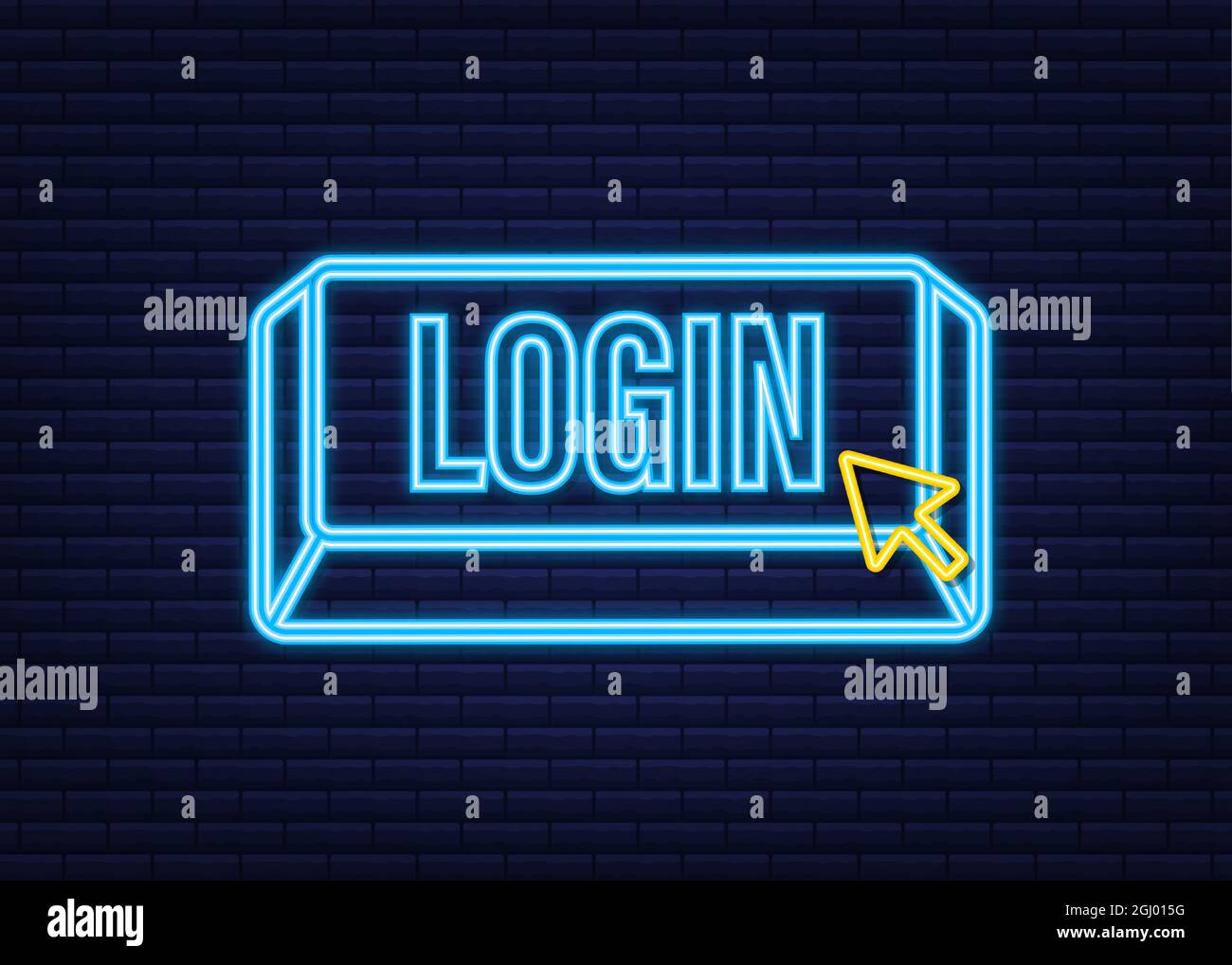 Login. Neon icon. Web banner. Arrow, cursor icon. Arrow vector icon ...